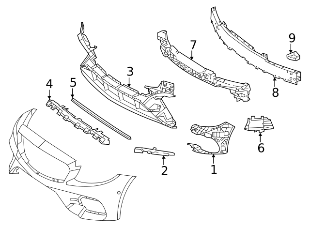 213-885-54-04 - Bumper Cover Support Rail 2021-2023 Mercedes-Benz E 450 ...
