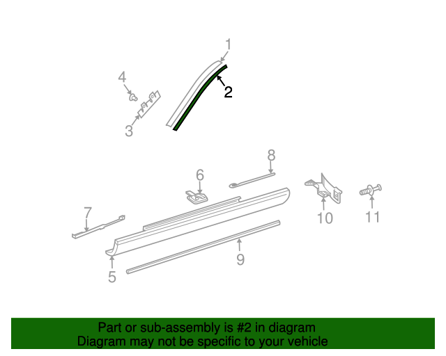 208-698-01-98-64 - Pillar Molding Seal 1998-2009 Mercedes-Benz ...