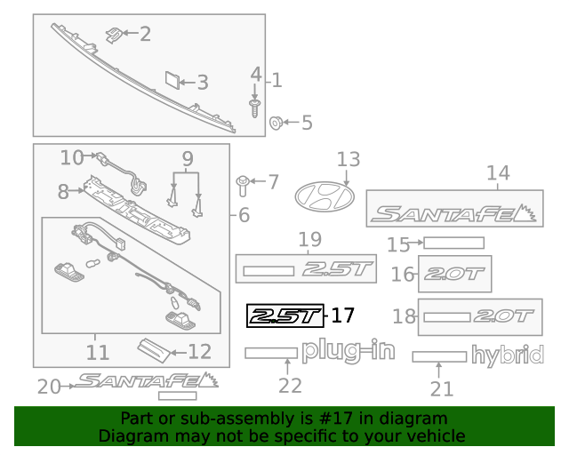 Genuine Hatch Emblem for 2021-2023 Hyundai Santa Fe | Part# 86312-S2500 ...