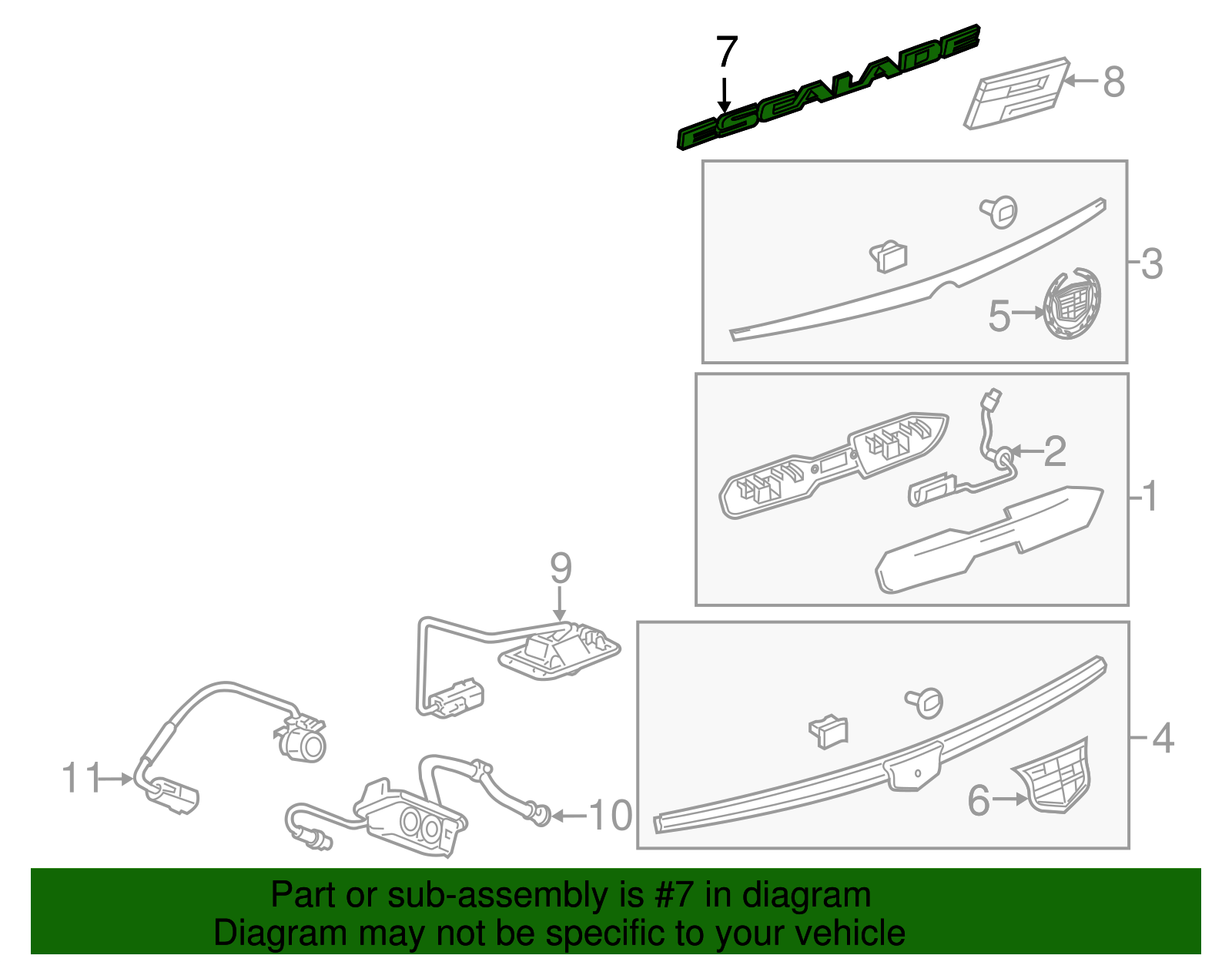 2015-2024 Cadillac Galvano Silver Driver Side Liftgate Escalade Name ...
