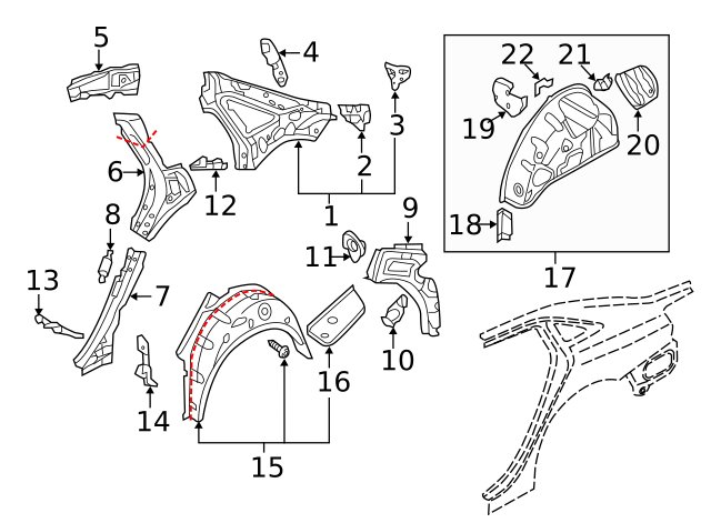 8V5-809-801 - Quarter Panel Reinforcement Bracket 2015-2020 Audi ...