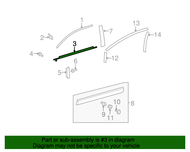 75711-0T010 - Door Window Belt Weatherstrip (Right, Front) - 2009-2015 ...