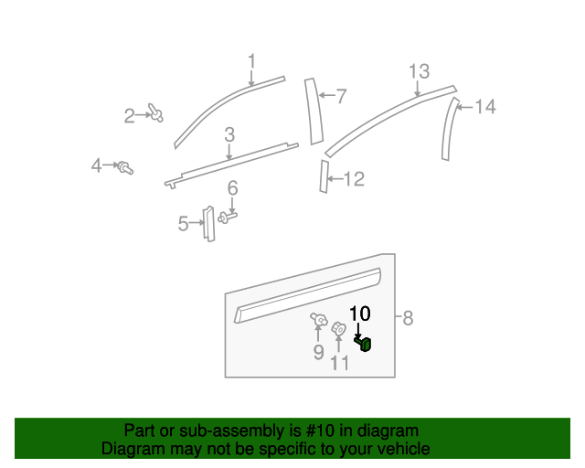 2009-2015 Toyota Venza Lower Molding Retainer 75392-0T010 | Toyota ...