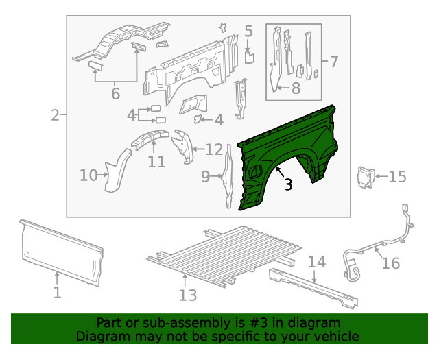 2019-2024 Chevrolet Passenger Side Pickup Box Outer Side Panel 84443373 ...