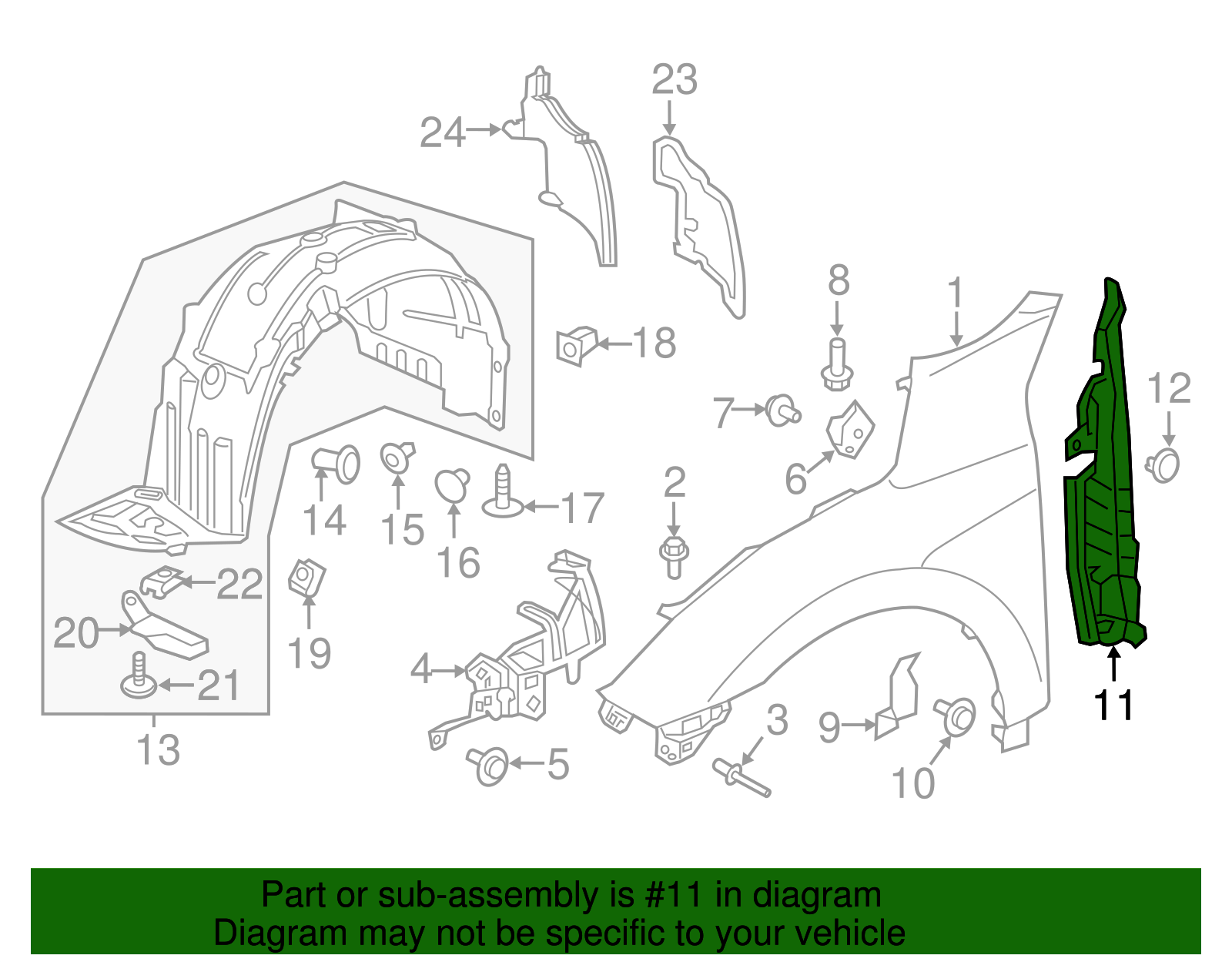 74155-TGG-A00 - Enclosure L Front Fender - 2017-2019 Honda Civic ...