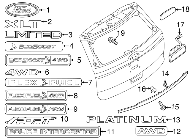 2013-2019 Ford Explorer Nameplate DB5Z-9942528-D | AutoNationParts.com