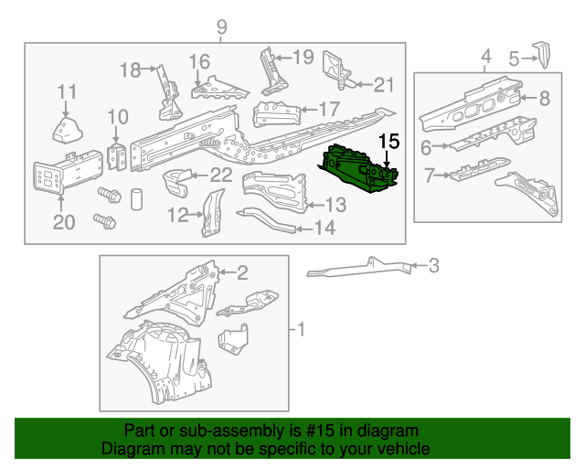 2013-2024 GM Passenger Side Engine Compartment Side Rail Rear Extension ...