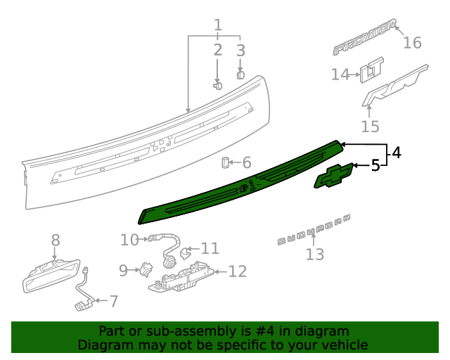 2021-2024 Chevrolet Black Ice Chrome Rear Closure Center Applique ...