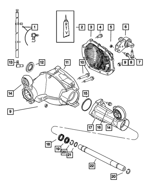 Front Axle; Housing, Differential and Vent for 2008 Jeep Grand Cherokee ...