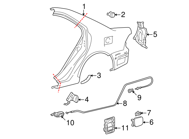 2005-2008 Toyota Corolla Quarter Panel Protector 58741-12160 | Toyota ...