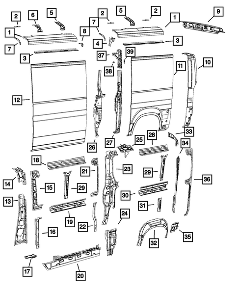 Aperture Panel and Pillar Supports for 2014 Ram ProMaster 2500 | Mopar ...