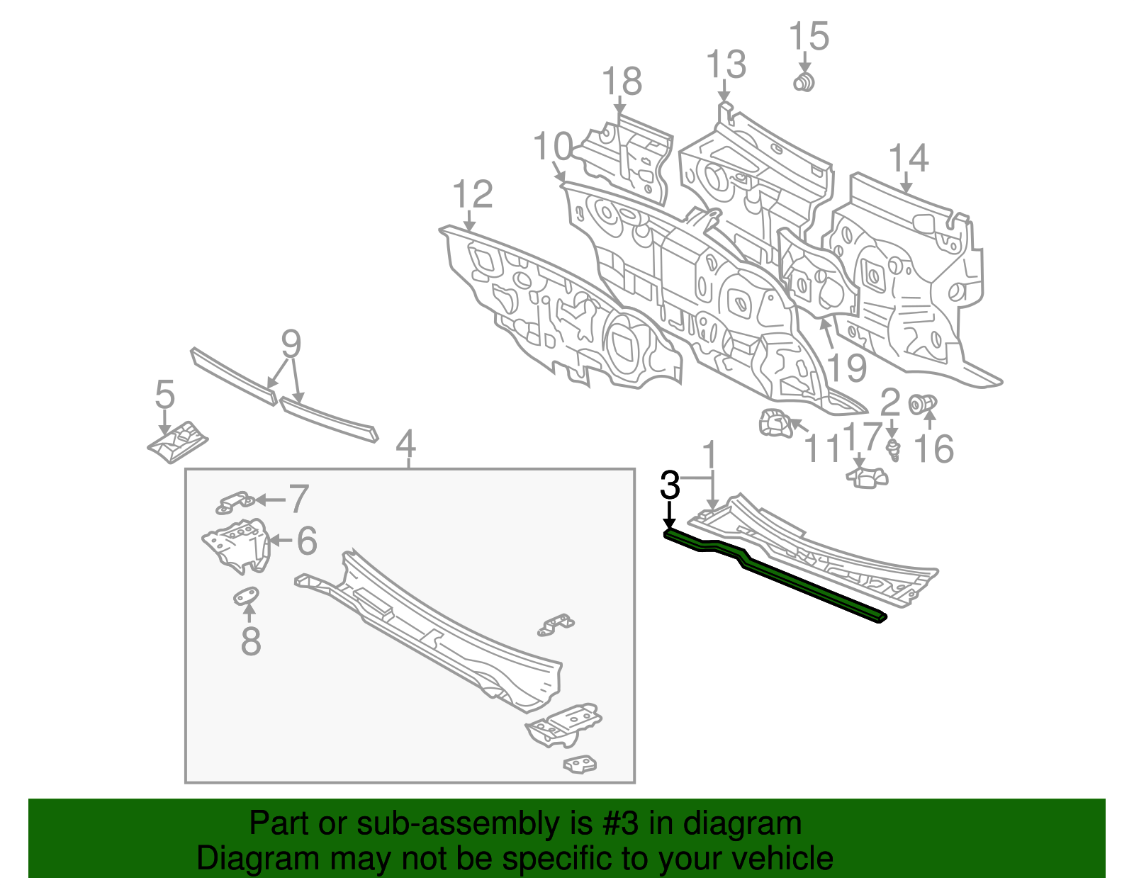 2002-2006 Toyota Camry Cowl Grille Seal 53383-06030 | Toyota Parts Center