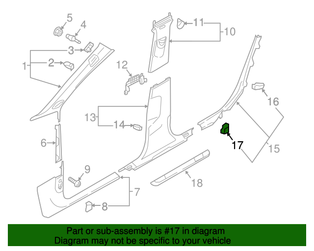 2015-2023 Audi Body C-Pillar Trim Panel Clip 8V0-853-147 | Audi USA Parts