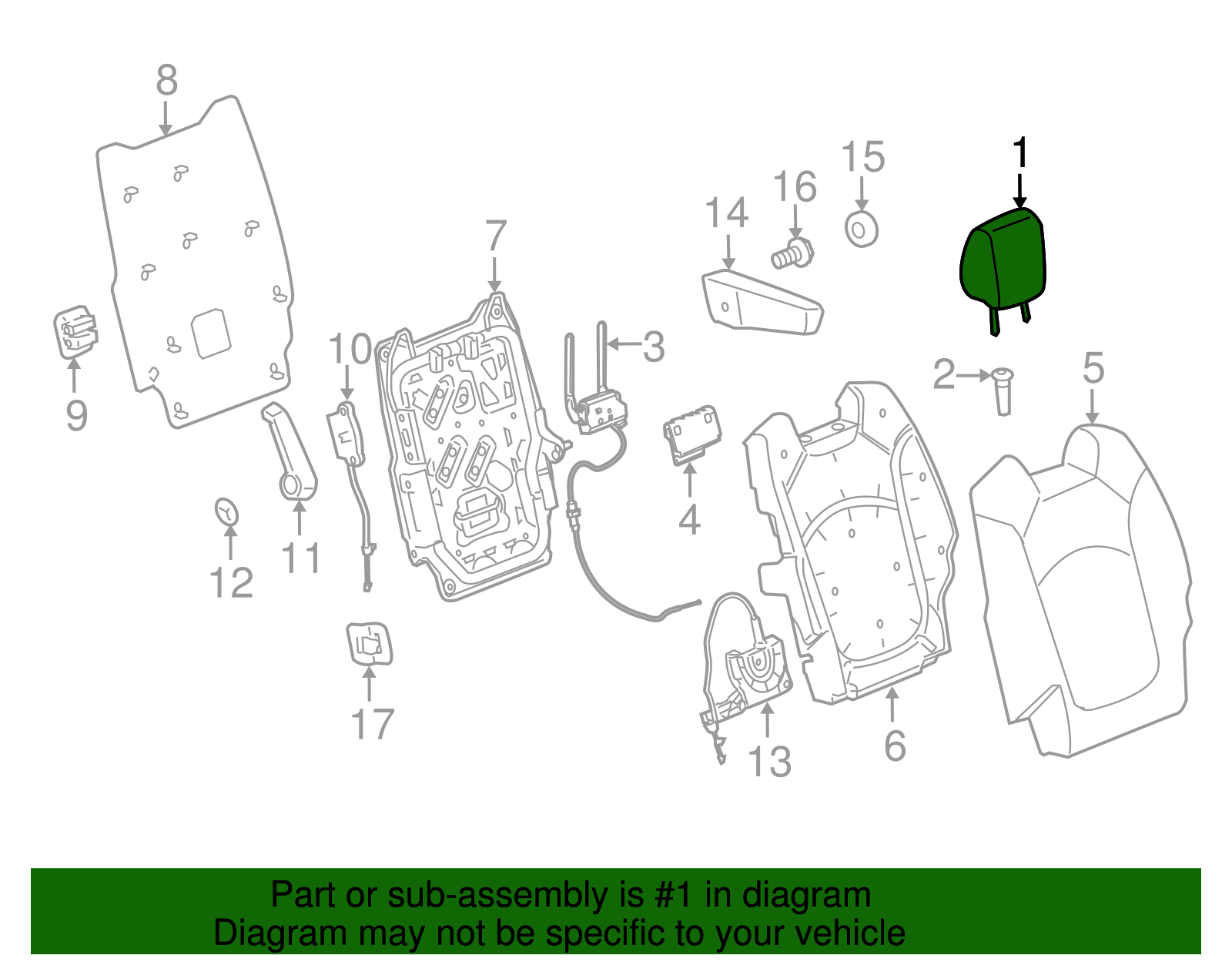 2013-2017 Buick Enclave Medium Titanium Rear Seat Head Restraint ...