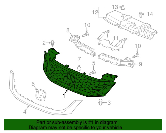 2013-2015 Honda Accord Grille 71121-T3L-A01 | Cheaper Honda Parts
