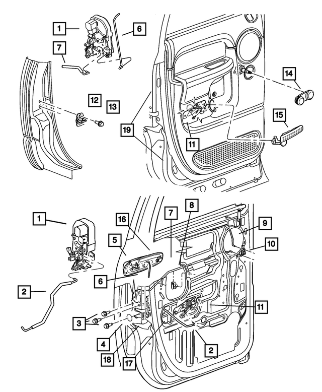 55372856AB - Rear Door Latch, Right 2002-2010 Dodge | Mopar Wholesale Parts