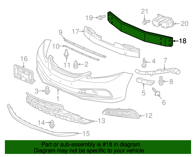 71131-TR3-A00 - Beam Front Bumper - 2013-2015 Honda Civic | Genuine ...