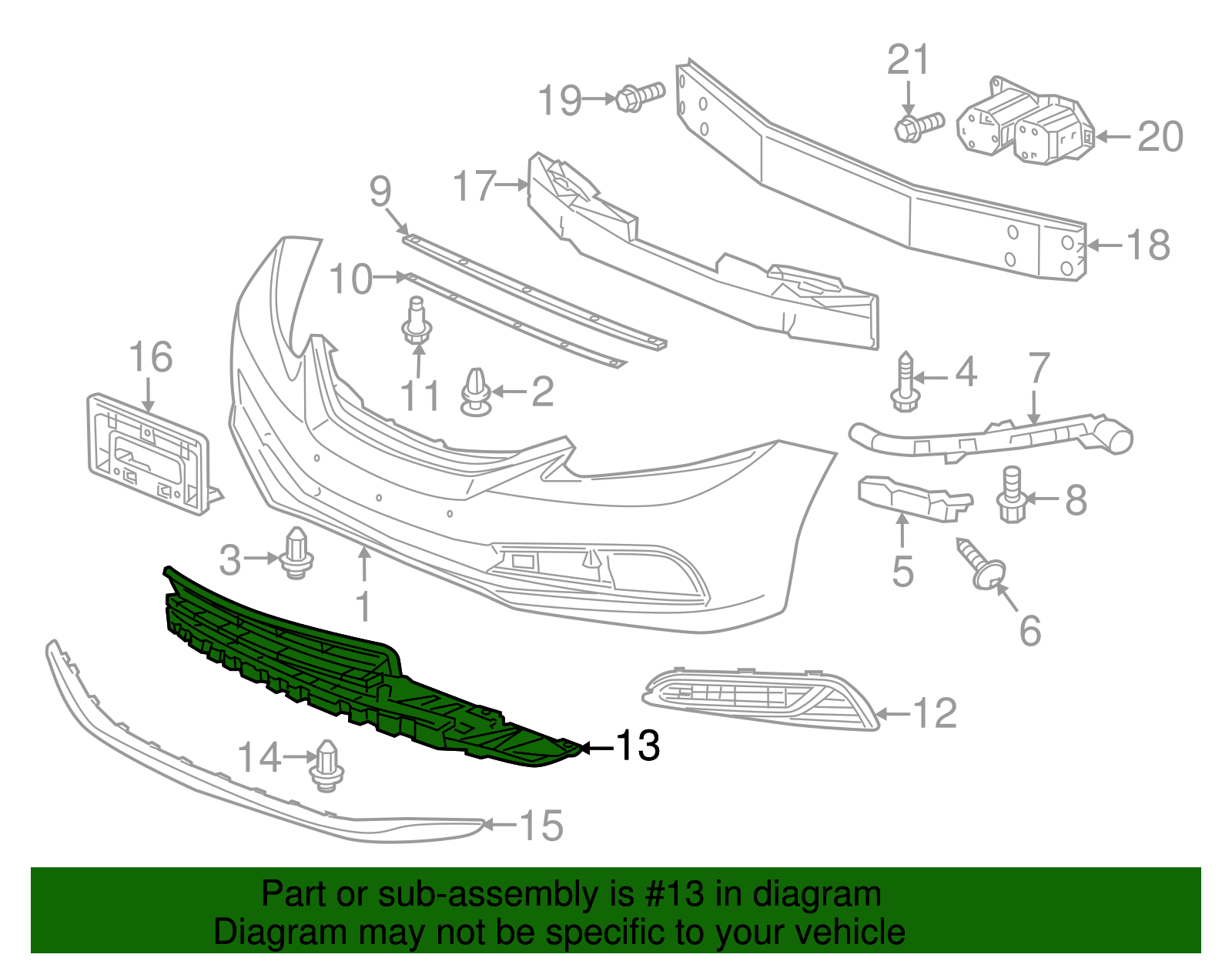 71105-TR3-A51 - 2013-2015 Honda Civic - Grille Front Bumper Center ...