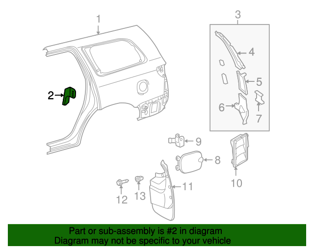 2010-2022 Toyota Sequoia Lock Pillar Reinforced 61504-0C101 | Toyota ...