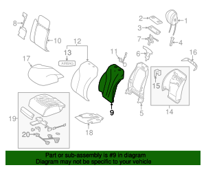 222-910-00-16-64 - Pad Front Seat Backrest Mercedes-Benz USA Parts