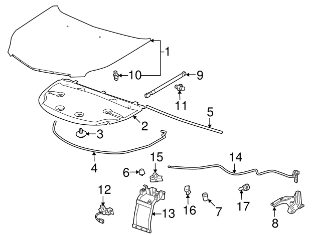 2010-2016 Cadillac SRX Jet Black Hood Primary Latch Release Cable ...