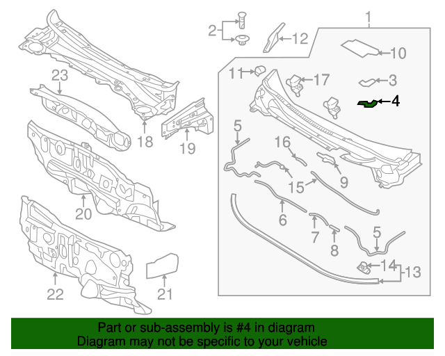 86159-1W000 - Cowl Grille Pad 2012-2017 Kia Rio | Kia.Parts Store