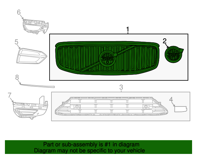 2018-2021 Volvo XC60 Upper Grille 32368149 | TascaParts.com