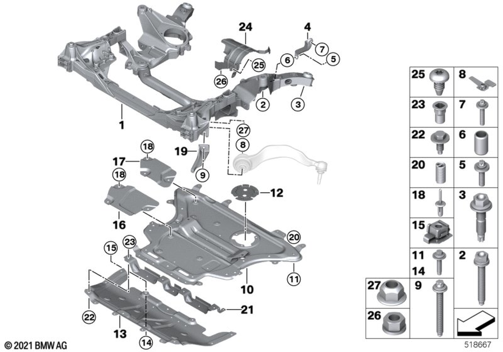 2015-2025 BMW Stiffening Plate Without Cross-Member 31106887546 ...