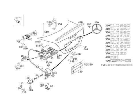 Rear Lid Latch-Type Lock, Rear Lid Attachment Parts for 2009 Mercedes ...