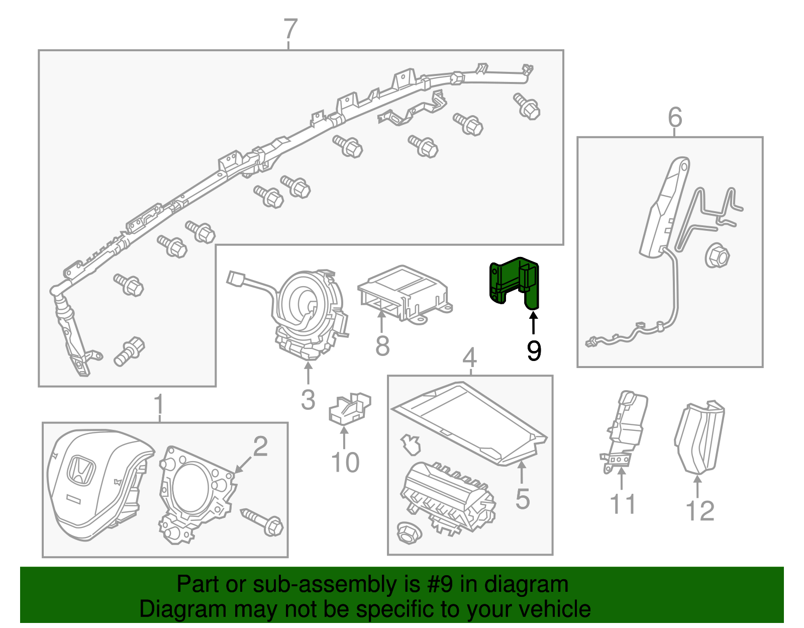 77930-TR3-C11 - Air Bag Impact Sensor 2013-2015 Honda Civic ...