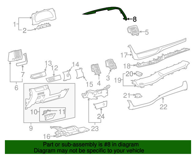 2014-2019 Toyota Highlander Upper Trim 55422-0E020-C0 | Toyota Parts Center