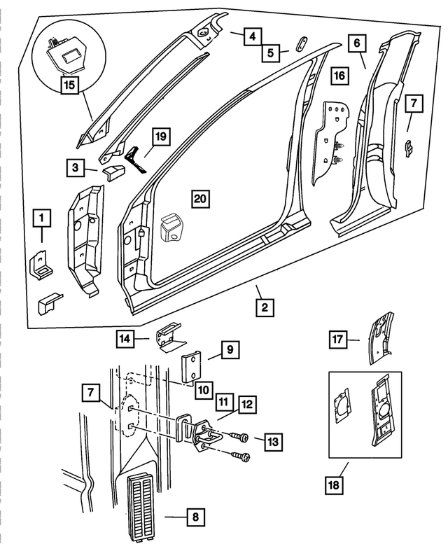 2001-2002 Dodge Body Side Hinge Pillar Baffle, Right 55275366 | Mopar ...