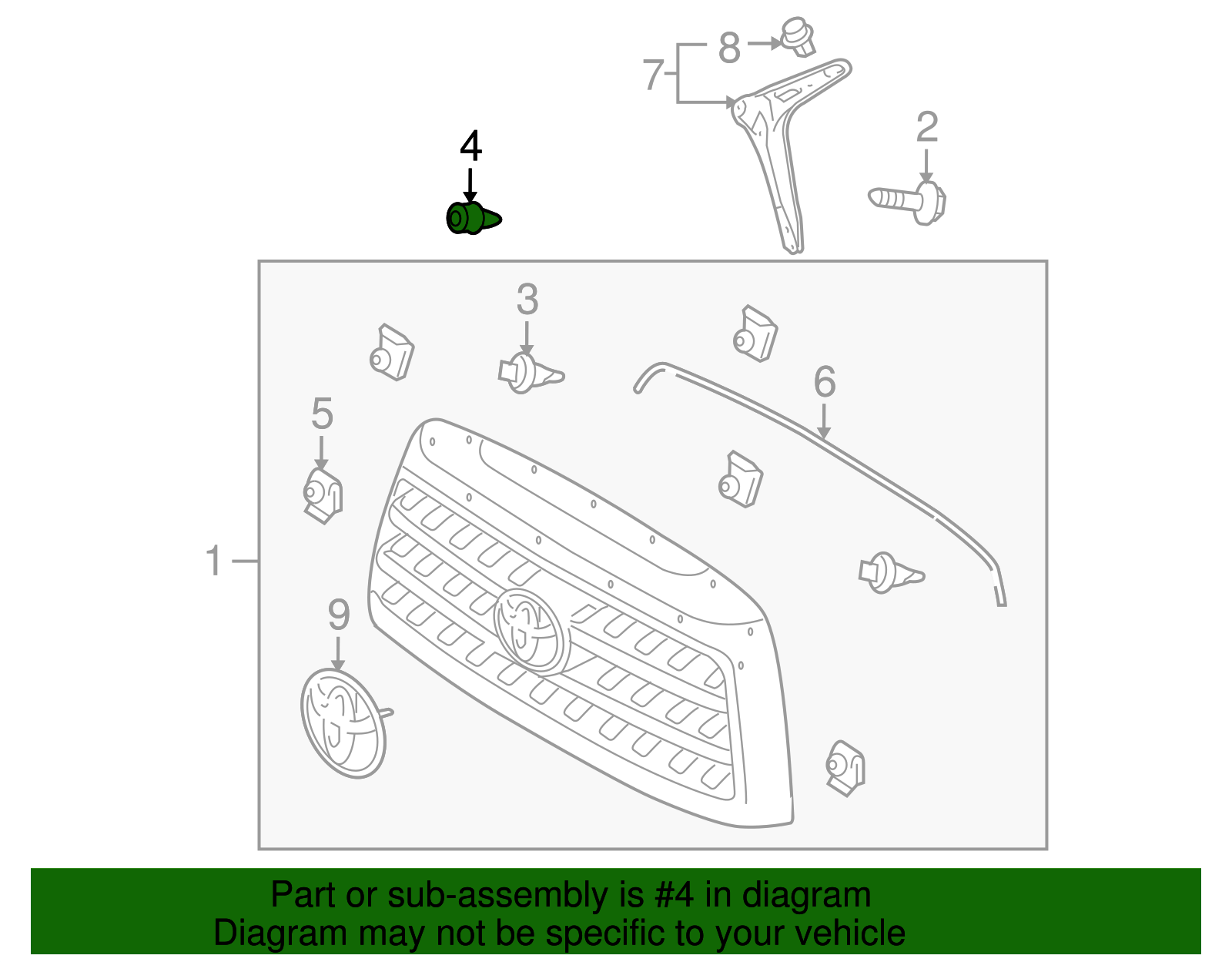 2008-2022 Toyota Grille Assembly Retainer 53191-0C010 | Toyota Parts Center