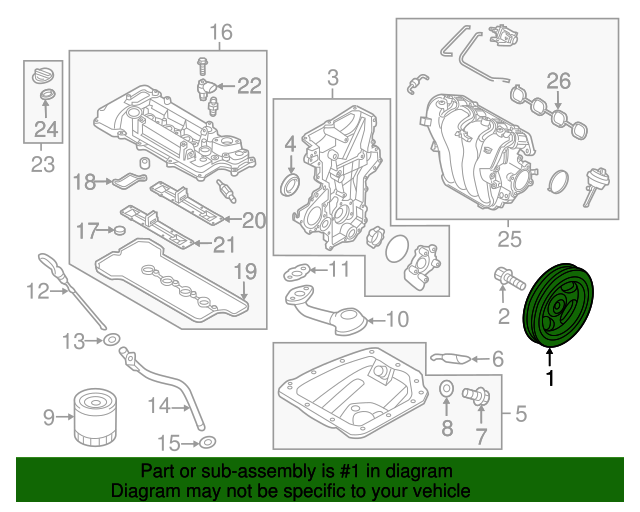 23124-2B020 - Crankshaft Pulley - 2012-2019 Hyundai | World OEM Parts ...