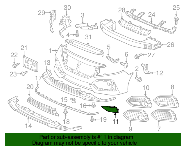 71119-TGG-A00 - Cover, L (Radar) - 2017-2019 Honda Civic | Honda Car ...