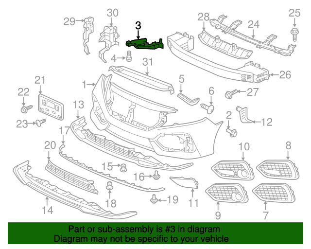 2017-2020 Honda Civic Beam, R Front Bumper (Upper) 71140-TEA-T00 ...