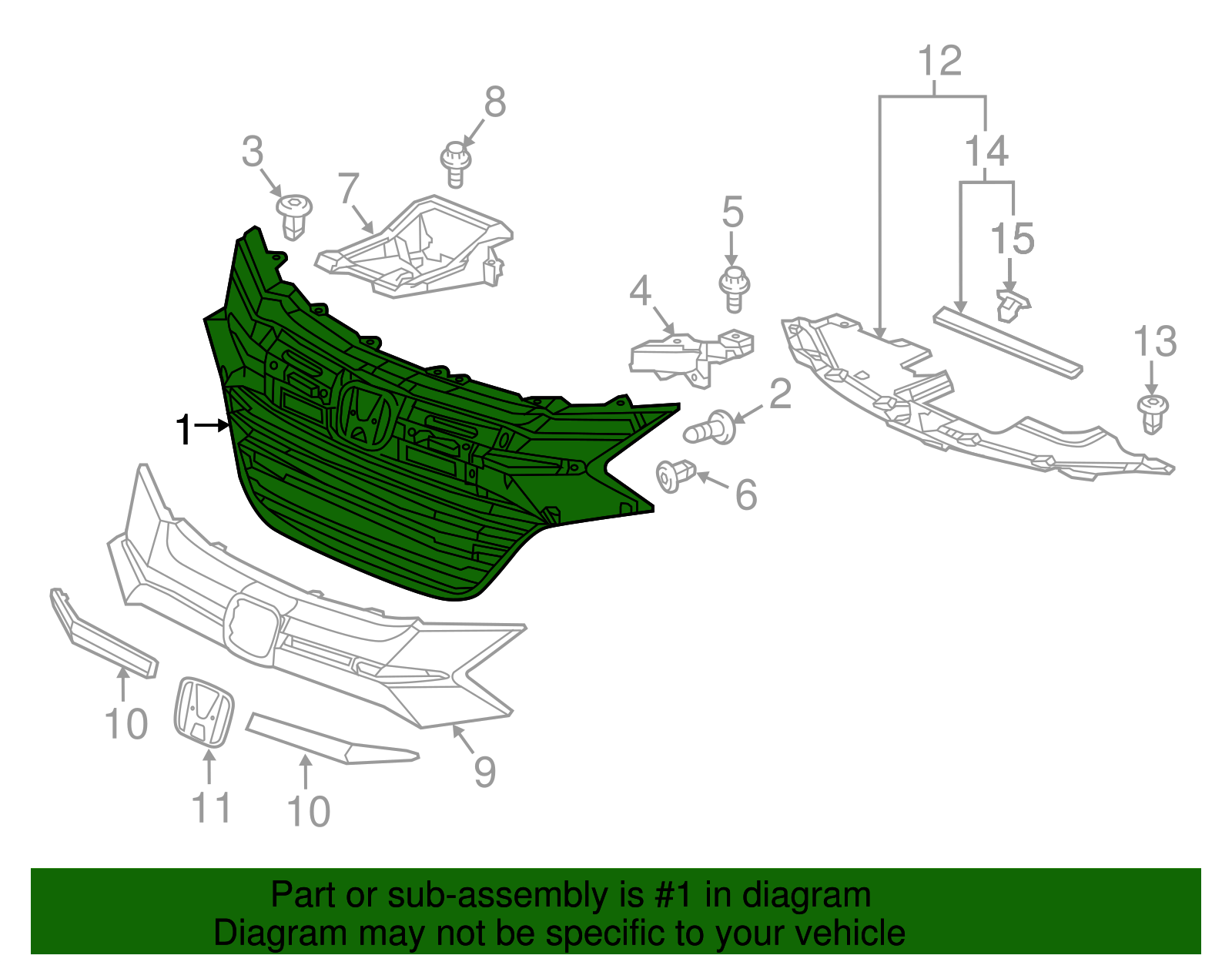 2016-2018 Honda HR-V Grille 71121-T7W-A00 | Honda Factory Parts