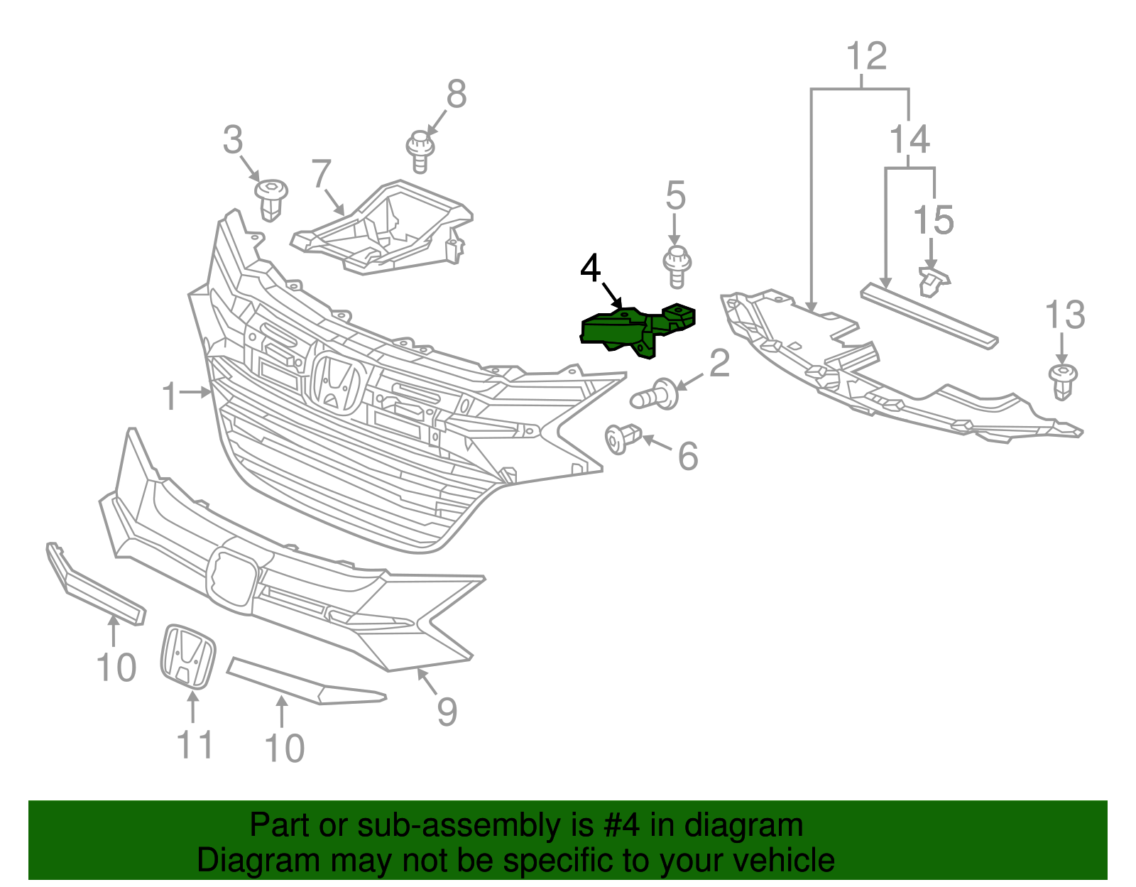 71152-T7A-000 - 2016-2018 Honda HR-V - Beam L Front Grille Side (Upper ...