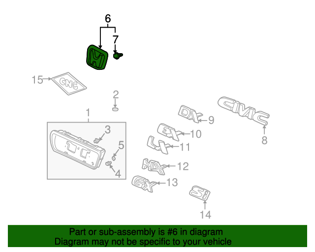 75701-SP0-000 - Emblem Rear Center (H) - 1995-2001 Honda | Honda Car ...