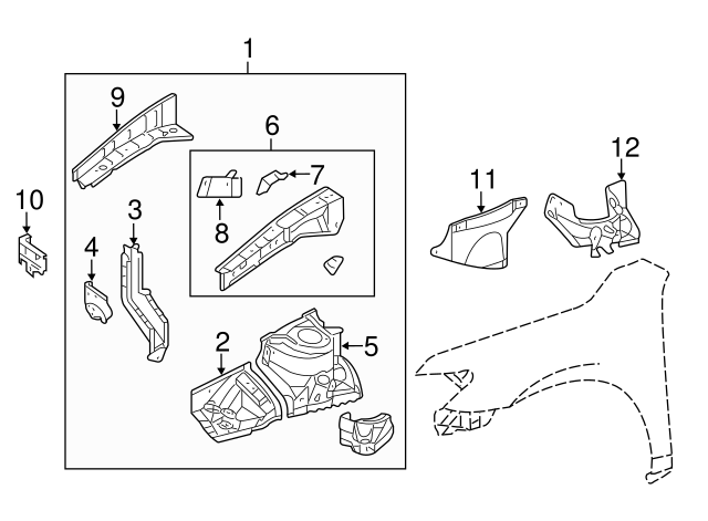 Genuine Toyota 53712-07020 Fender Apron Automotive astutedynamic.com