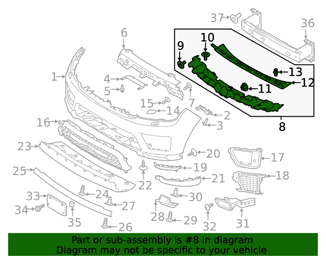 LR117396 - Bumper Cover Support Rail Bracket 2018-2022 Land Rover Range ...