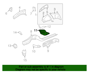 2004-2012 GM Driver Side Front Engine Compartment Front Lower Rail ...