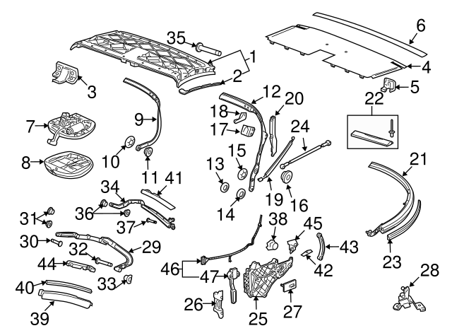 1999-2013 Porsche 911 Convertible Top Housing Support 997-561-944-01 ...