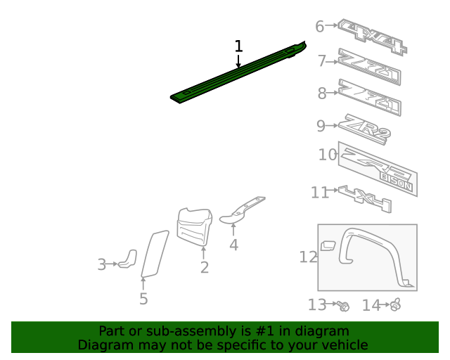 52030175 - Passenger Side Pickup Box Side Upper Molding 2015-2022 GM ...