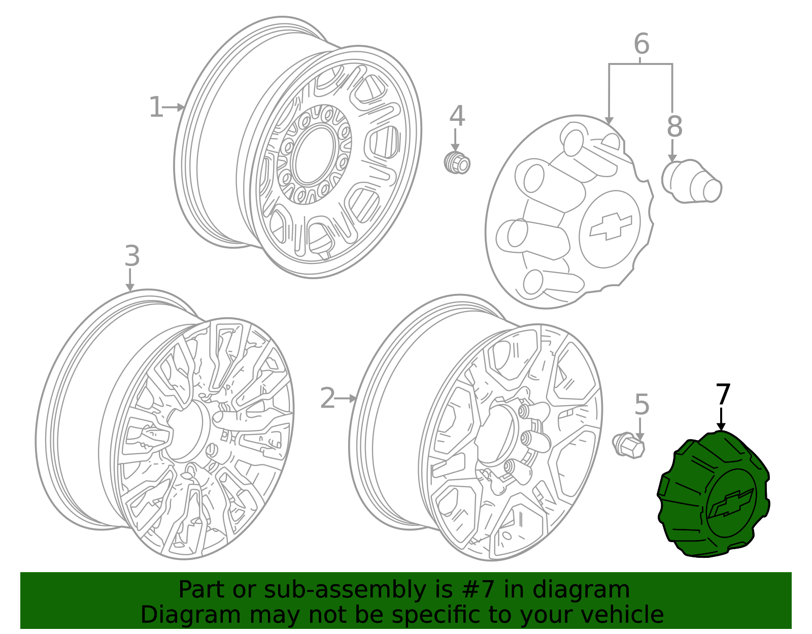 2021-2025 Chevrolet Front and Rear Wheel Trim Cap 84894347 GM ...