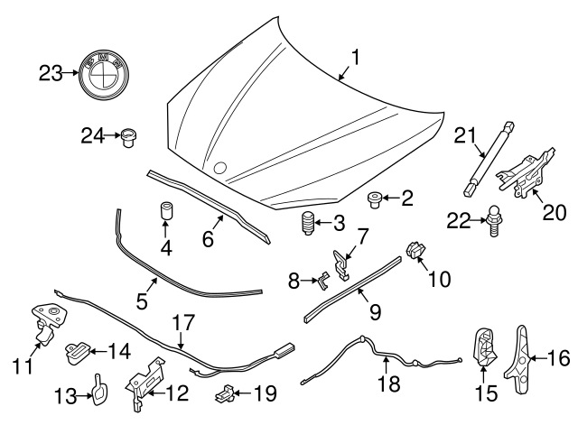 51-23-2-990-367 - Hood catch 2013-2015 BMW X1 | AutoNationParts.com
