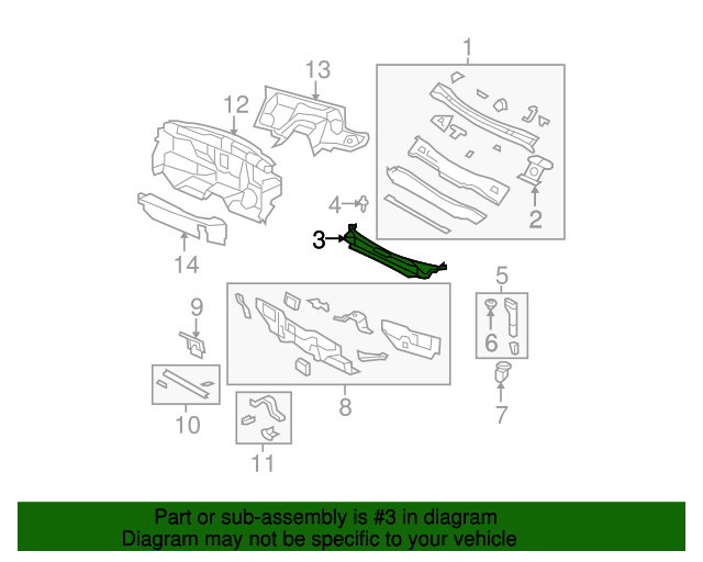 2008-2014 Dodge Avenger Cowl Grille 05155713AG | Mopar Parts Canada