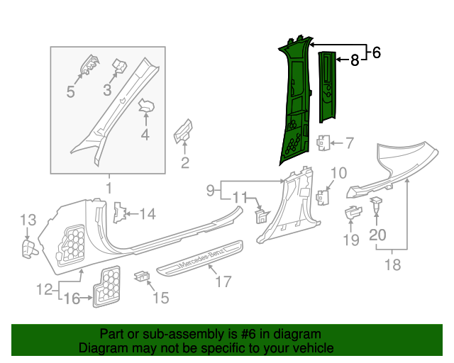 2015-2018 Mercedes-Benz Door Pillar Post Trim Set 205-690-80-03-9F93 ...