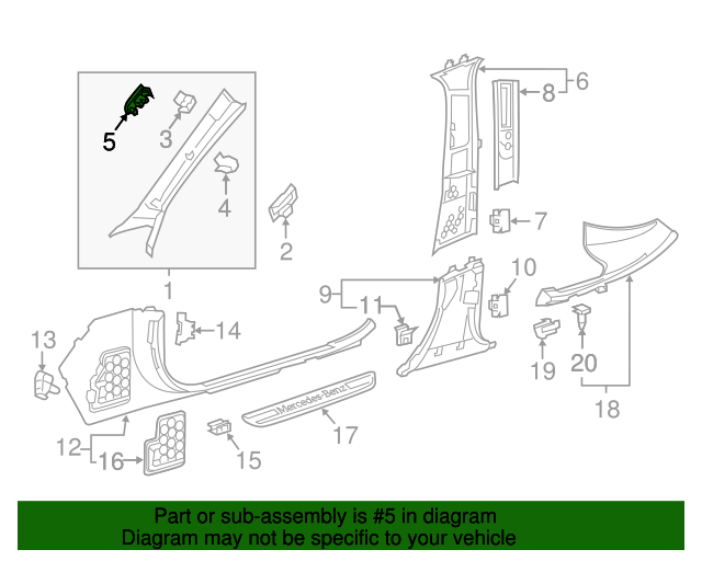 205-692-06-00-9051 - Body A-Pillar Trim Panel Cap 2015-2023 Mercedes ...