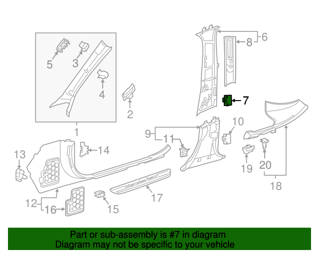 003-991-19-70 - Upper Center Pillar Trim Clip 2014-2023 Mercedes-Benz ...